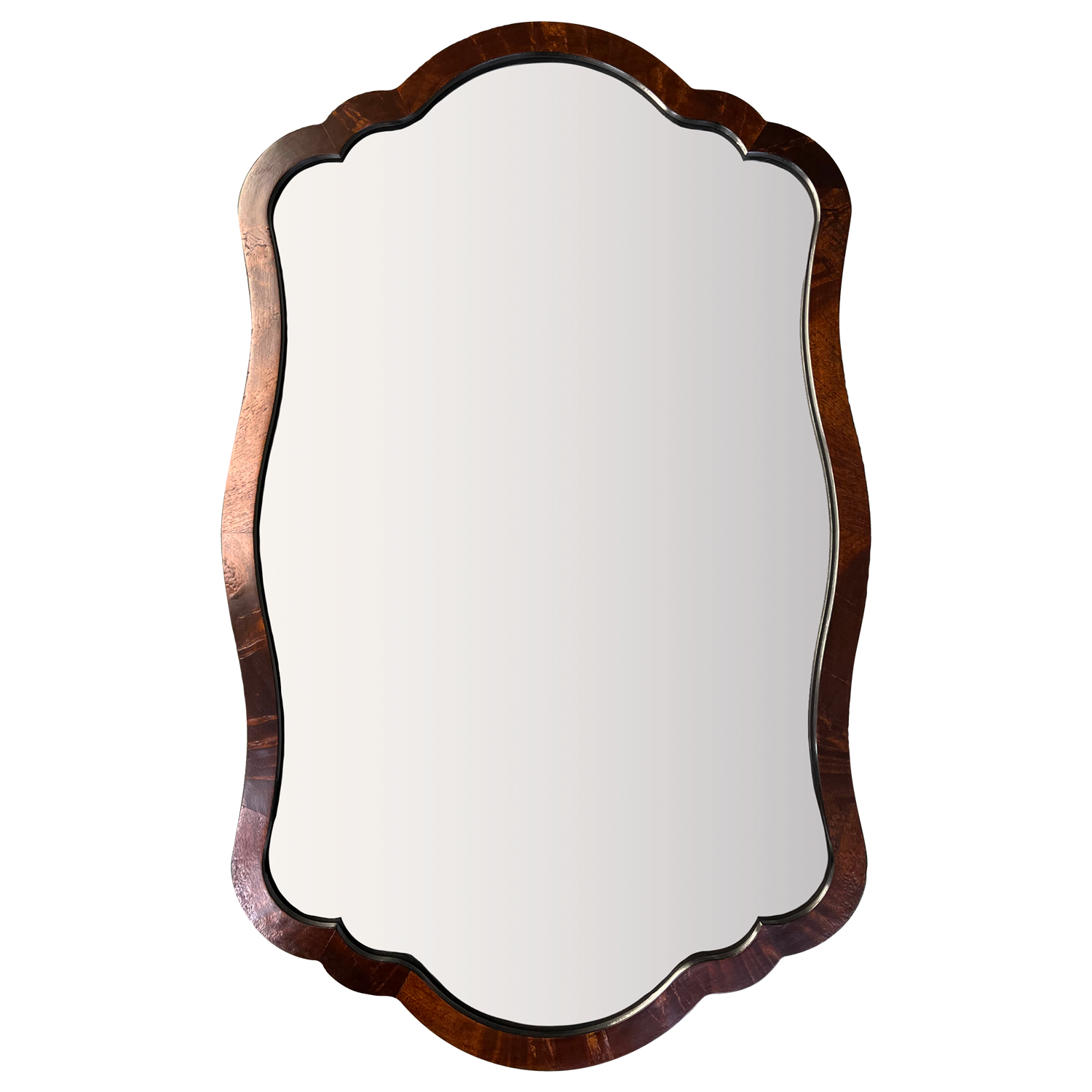Flamed Mahogany Veneer Shaped Mirror – Patrick Ireland Frames