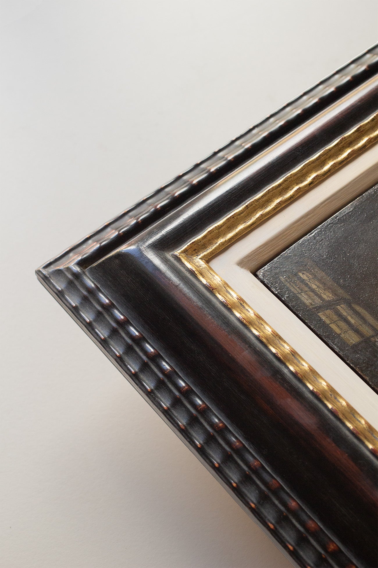 Small Oil Painting in a Distressed Black Frame – Patrick Ireland Frames